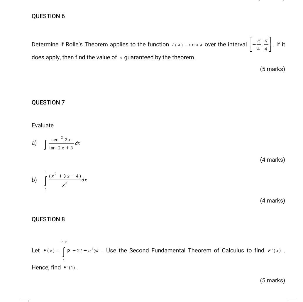 Solved QUESTION 6 IT IT Determine if Rolle's Theorem applies | Chegg.com