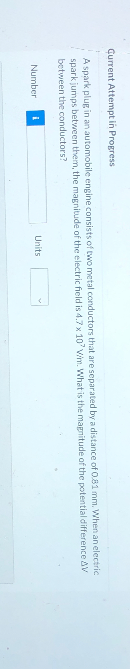 Solved Current Attempt in ProgressA spark plug in an | Chegg.com