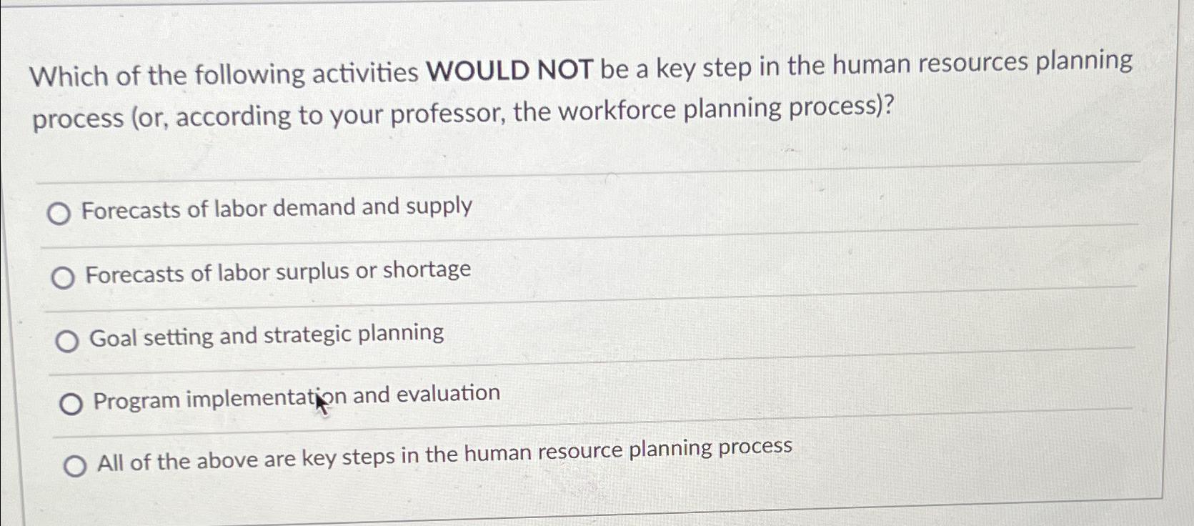 Solved Which of the following activities WOULD NOT be a key | Chegg.com