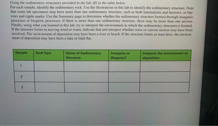 Solved using the sedimentary structures provided in the lab | Chegg.com