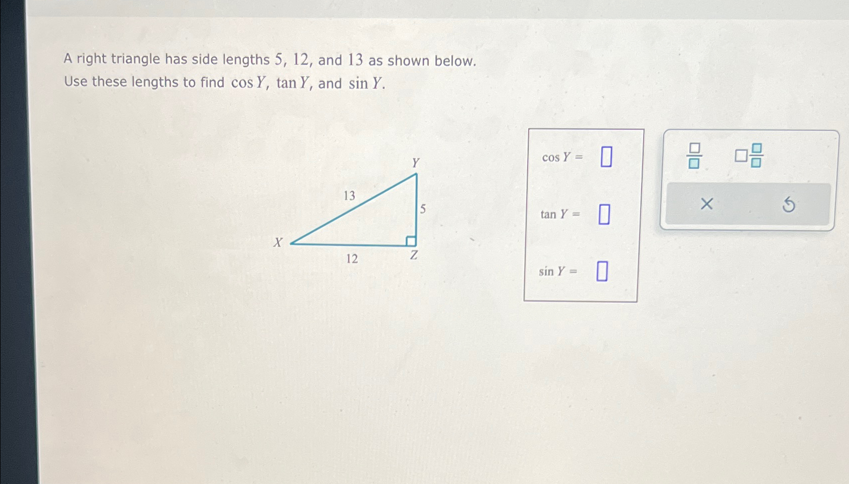 Solved A right triangle has side lengths 5, 12, ﻿and 13 ﻿as | Chegg.com