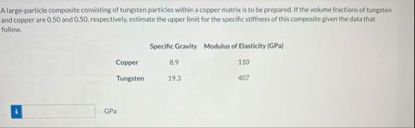 Solved A large-particle composite consisting of tungsten | Chegg.com