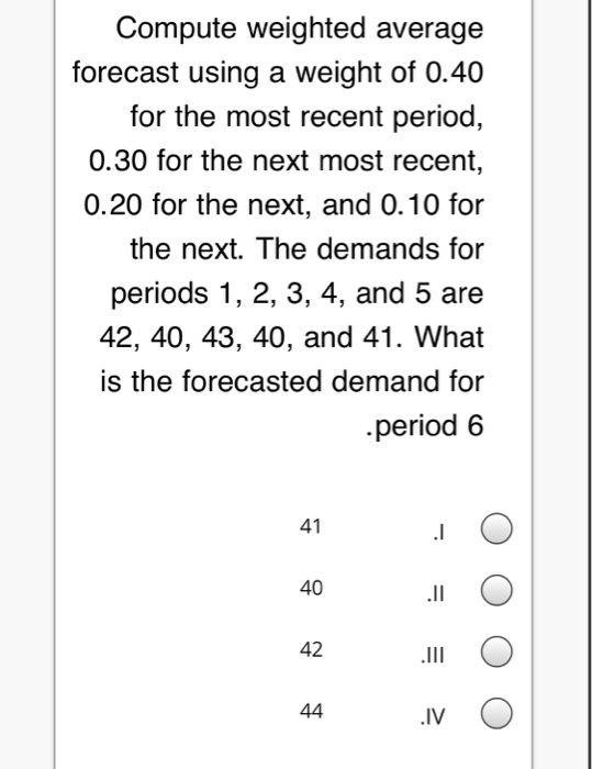Solved Compute Weighted Average Forecast Using A Weight Of Chegg