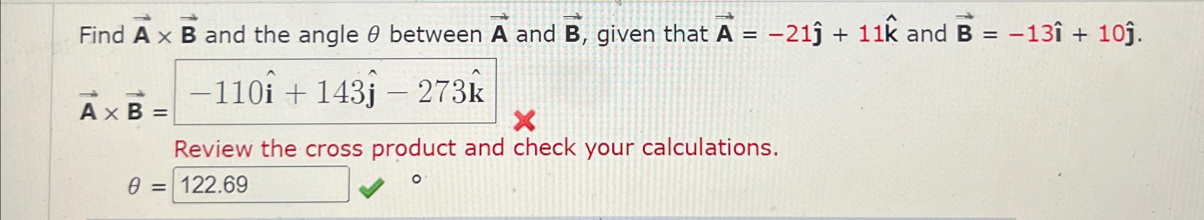Solved Find vec(A)×vec(B) ﻿and the angle θ ﻿between vec(A) | Chegg.com