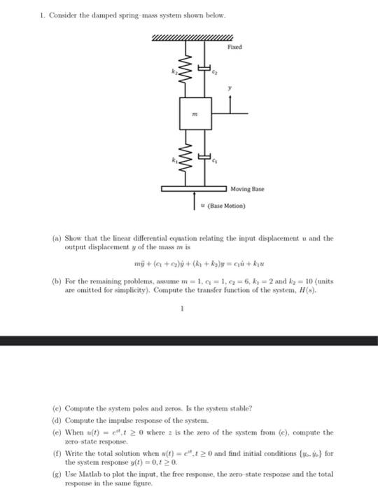 Solved 1. Consider the damped spring mass system shosn | Chegg.com