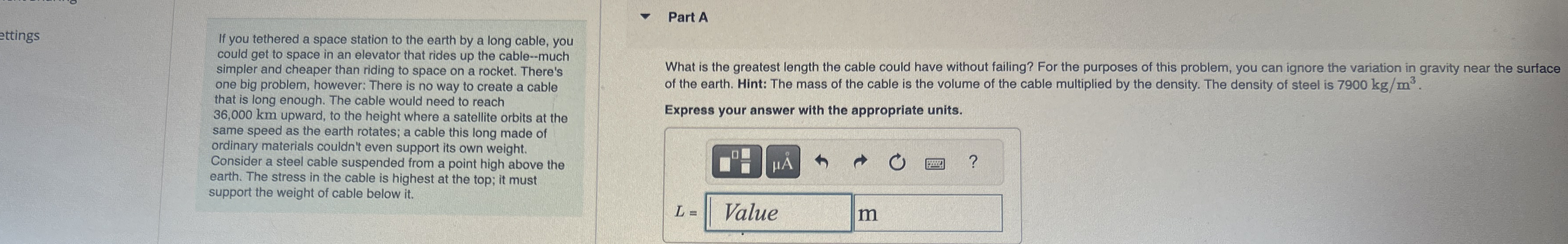 Solved If you tethered a space station to the earth by a | Chegg.com
