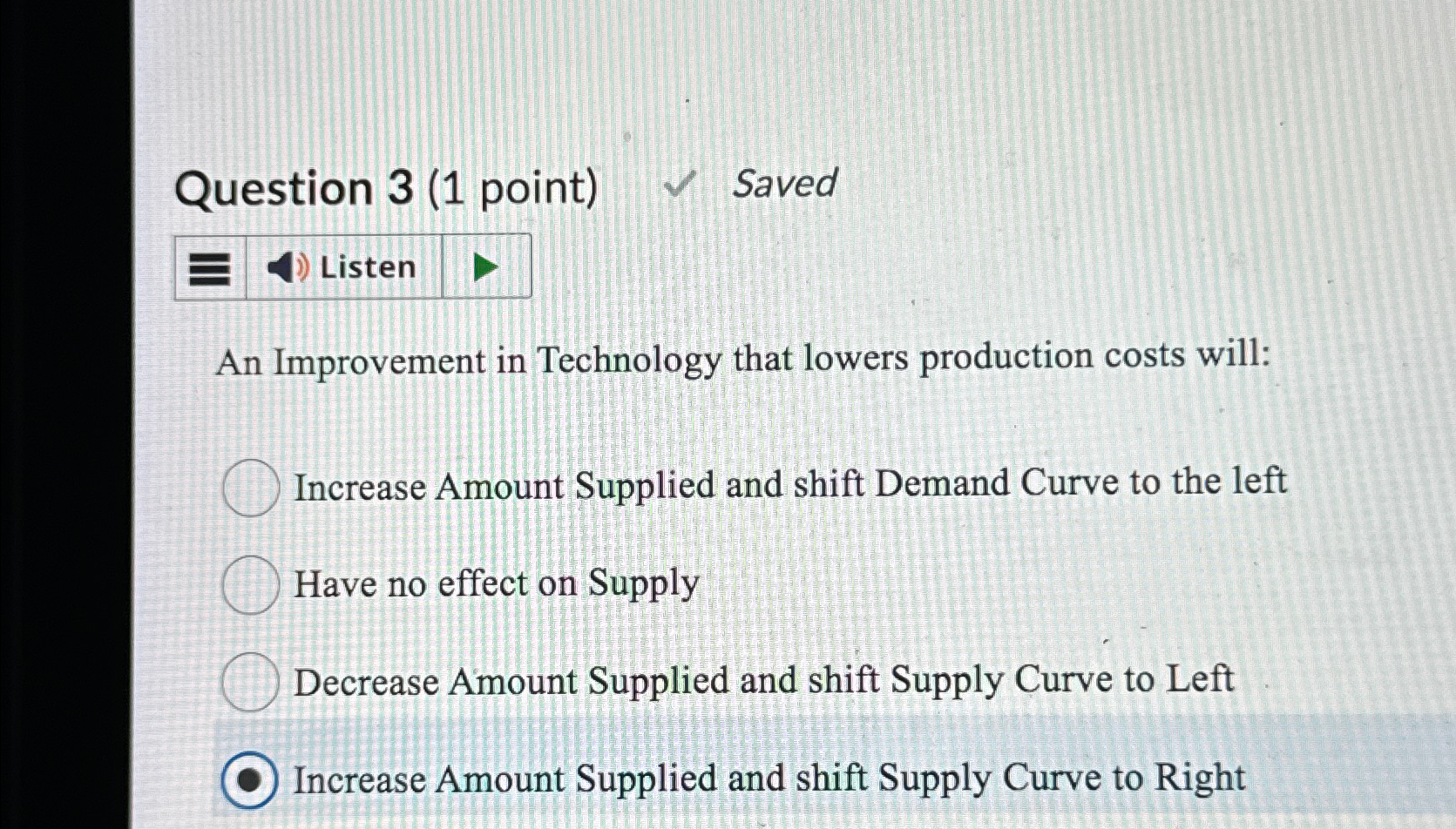 Solved Question 3 (1 ﻿point) ﻿SavedAn Improvement in | Chegg.com