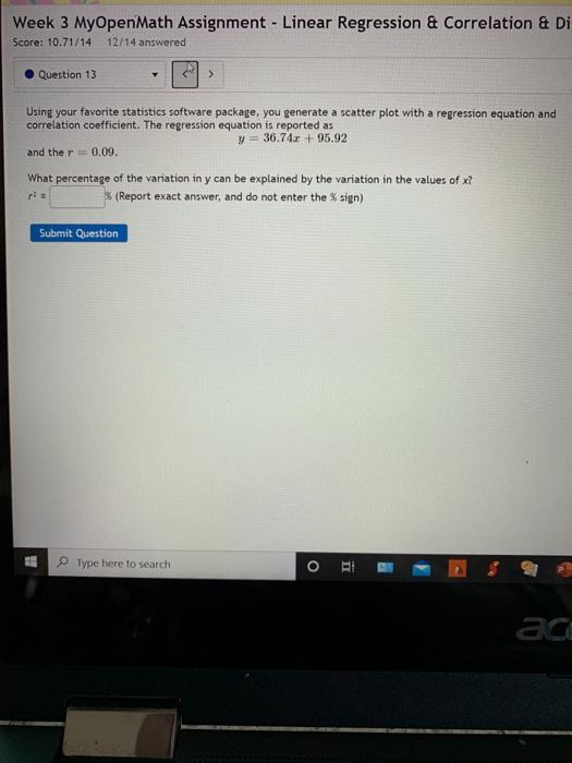 Solved Week 3 MyOpen Math Assignment - Linear regression & | Chegg.com