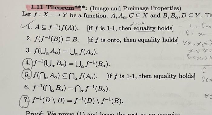 Solved 1.11 Theorem***: (Image and Preimage Properties) Let | Chegg.com