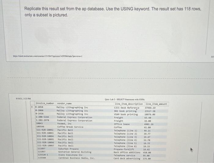 Solved Replicate this result set from the ap database. Use | Chegg.com