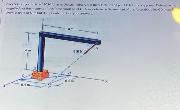 Solved A lever is subjected to a 610 N force as shown. Point | Chegg.com