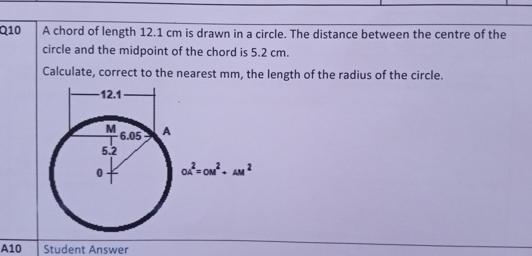 Solved A chord of length 12.1 cm is drawn in a circle. The | Chegg.com