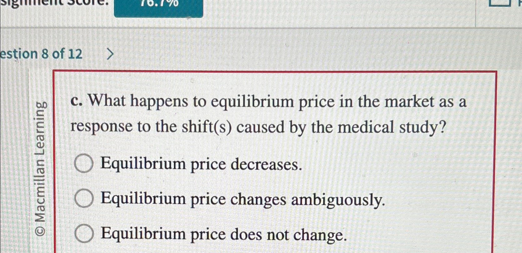 Solved estion 8 ﻿of 12c. ﻿What happens to equilibrium price | Chegg.com