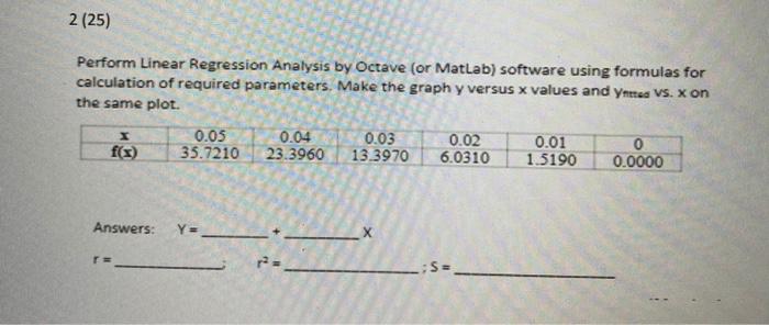 Solved Perform Linear Regression Analysis by Octave (or | Chegg.com