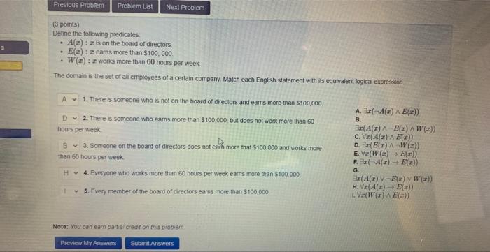 Solved (3 points) Define the following predicates: - A(x):x | Chegg.com