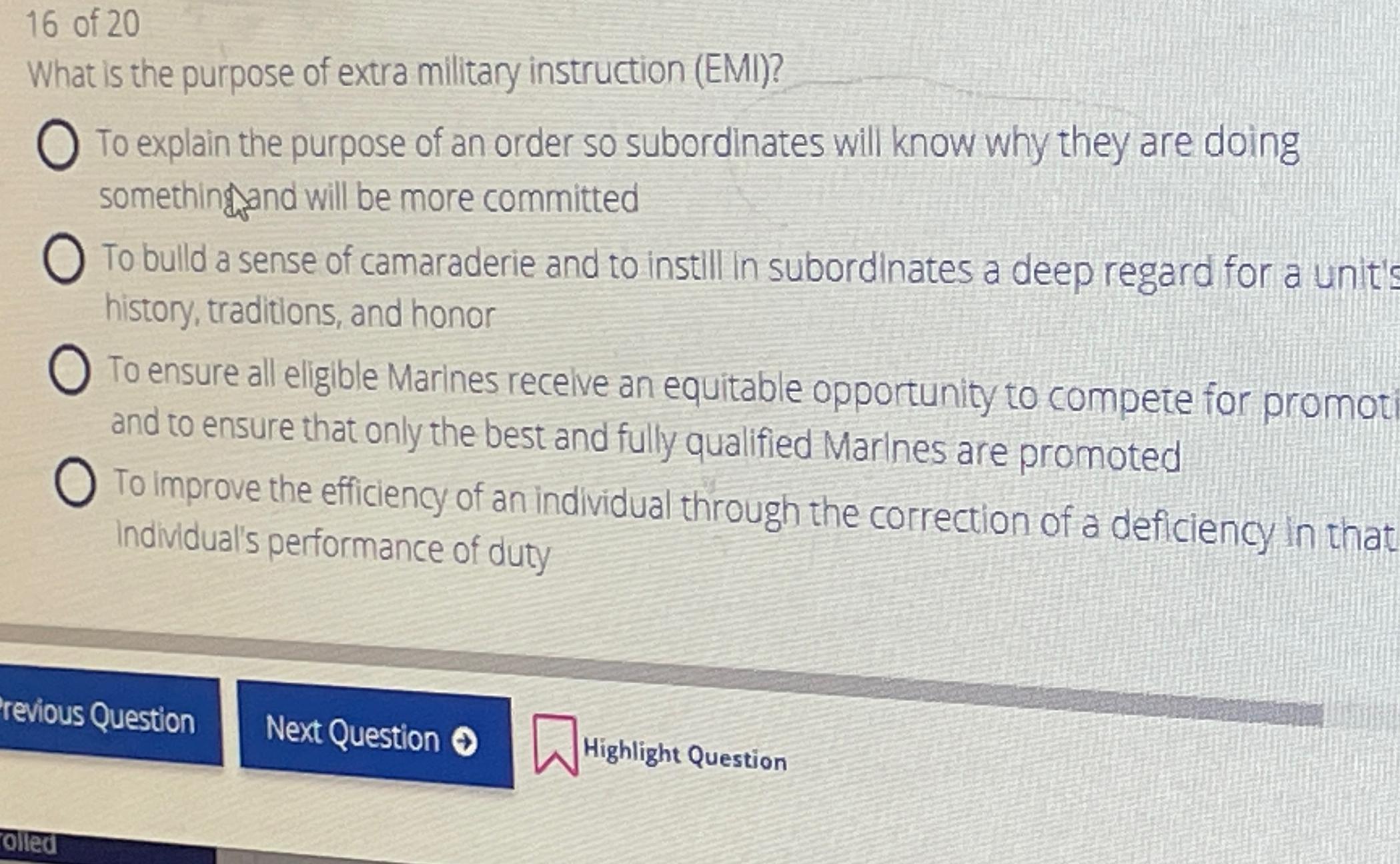 Solved 16 ﻿of 20What is the purpose of extra military | Chegg.com
