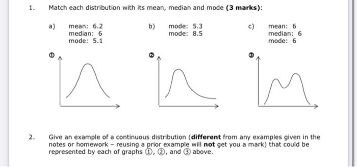 Solved 1. Match each distribution with its mean, median and | Chegg.com
