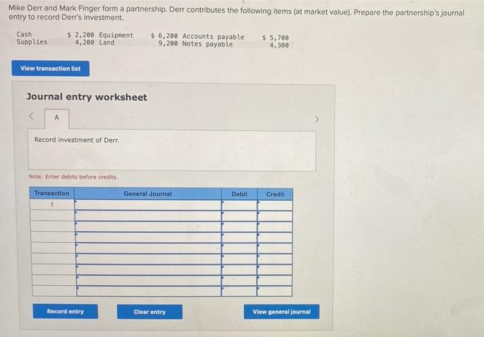 Solved Mike Derr and Mark Finger form a partnership. Derr | Chegg.com