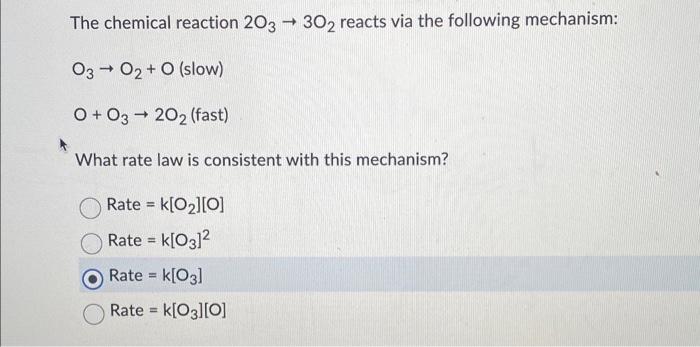 Solved The chemical reaction 2O3→3O2 reacts via the | Chegg.com