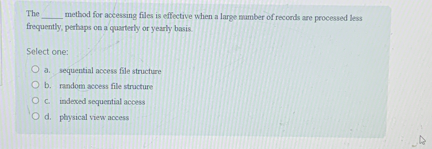 Solved The method for accessing files is effective when a | Chegg.com