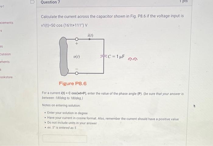 Solved Calculate current across the capacitor shown in Fig. | Chegg.com