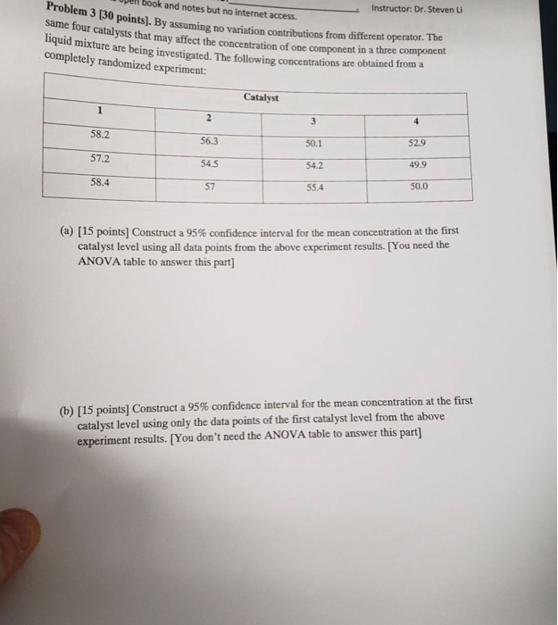 Solved Instructor: Dr. Steven Li open book and notes but no | Chegg.com