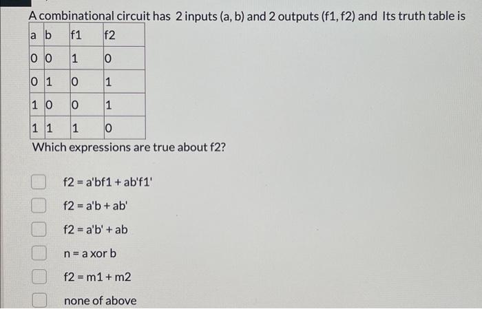 Solved A Combinational Circuit Has 2 Inputs Ab And 2 