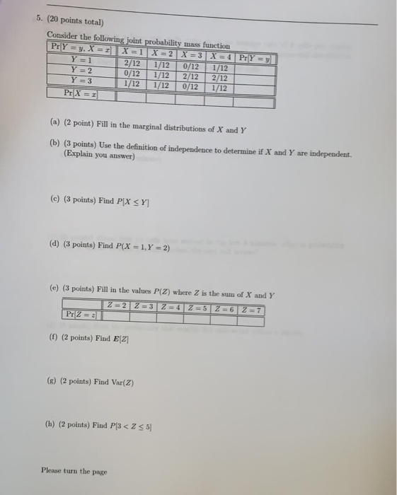 Solved 5. (20 points total) Consider the following joint | Chegg.com