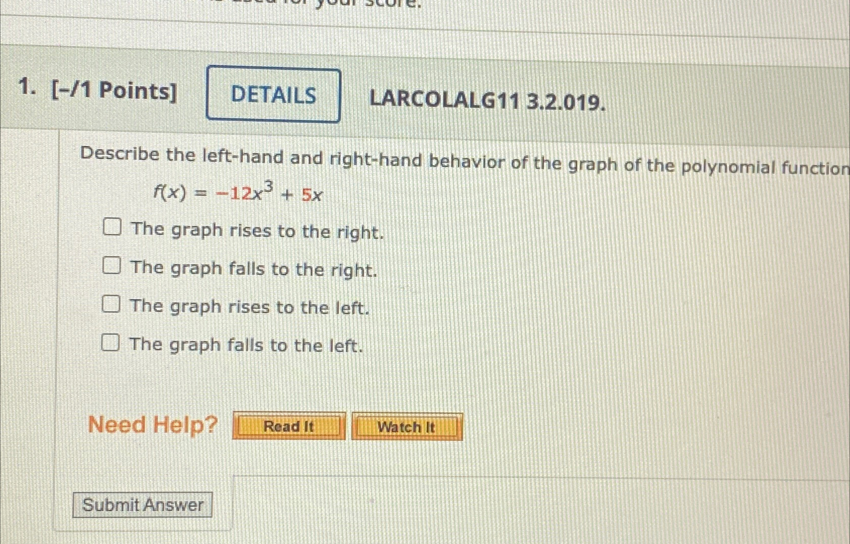 Solved [-/1 ﻿Points]LARCOLALG11 3.2.019.Describe the | Chegg.com
