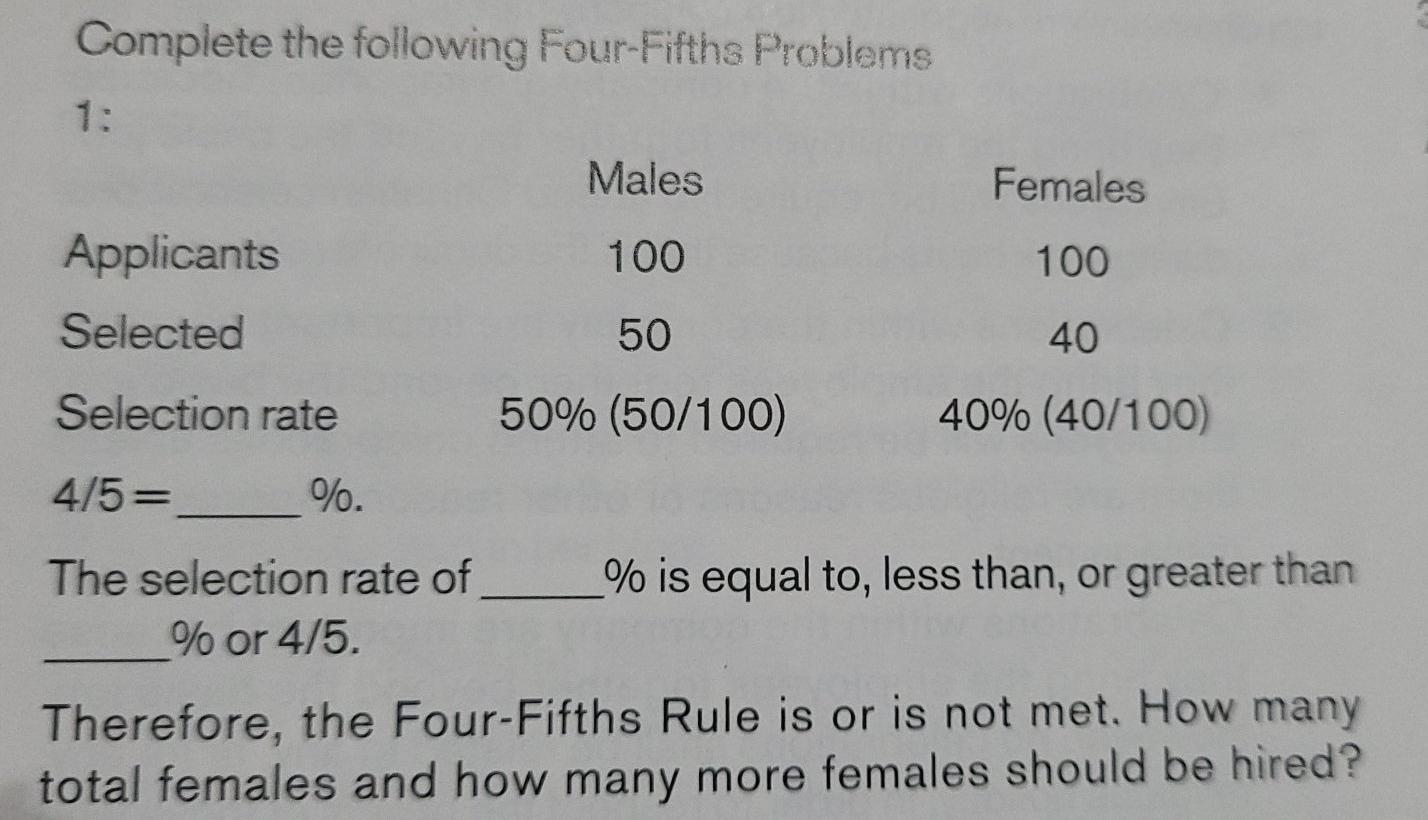Solved Complete the following Four-Fifths Problems 1: Males | Chegg.com