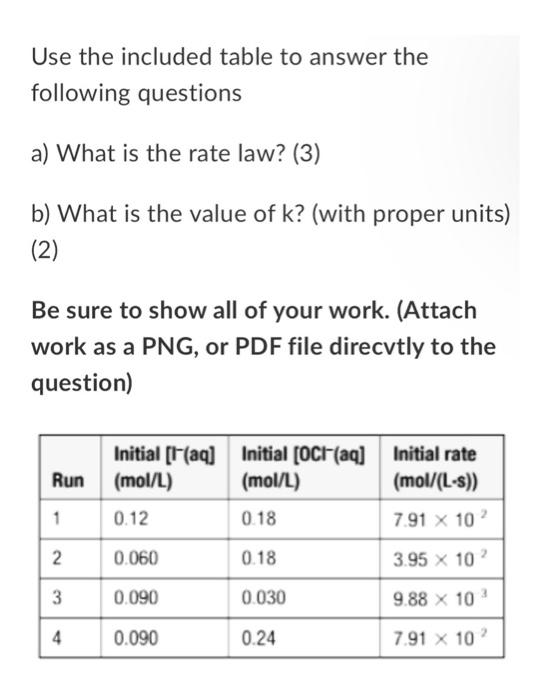 Solved Use the included table to answer the following | Chegg.com
