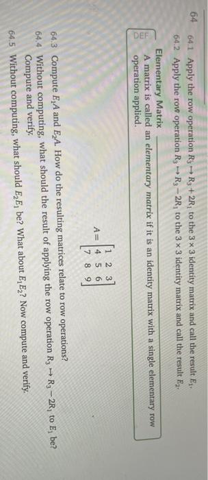 Solved 64 64.1 Apply the row operation Ry - R3+2R, to the 3 | Chegg.com