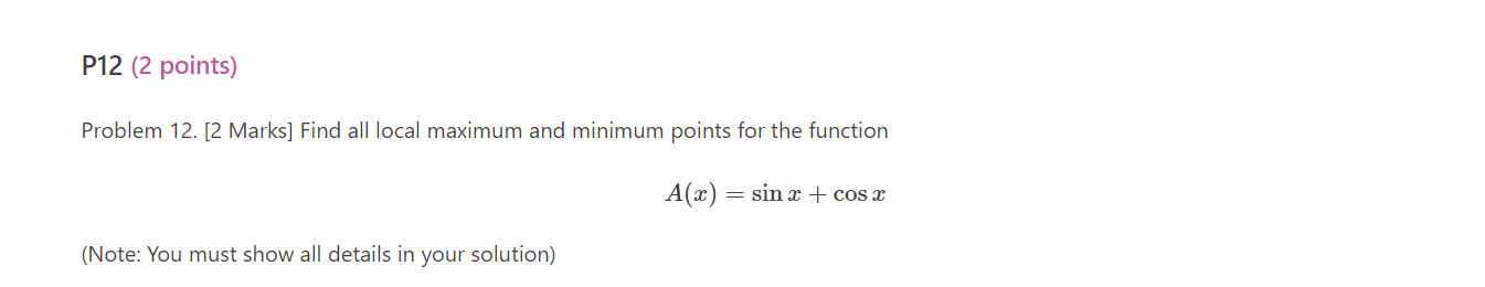 Solved P12 (2 ﻿points)Problem 12. [2 ﻿Marks] ﻿Find all local | Chegg.com