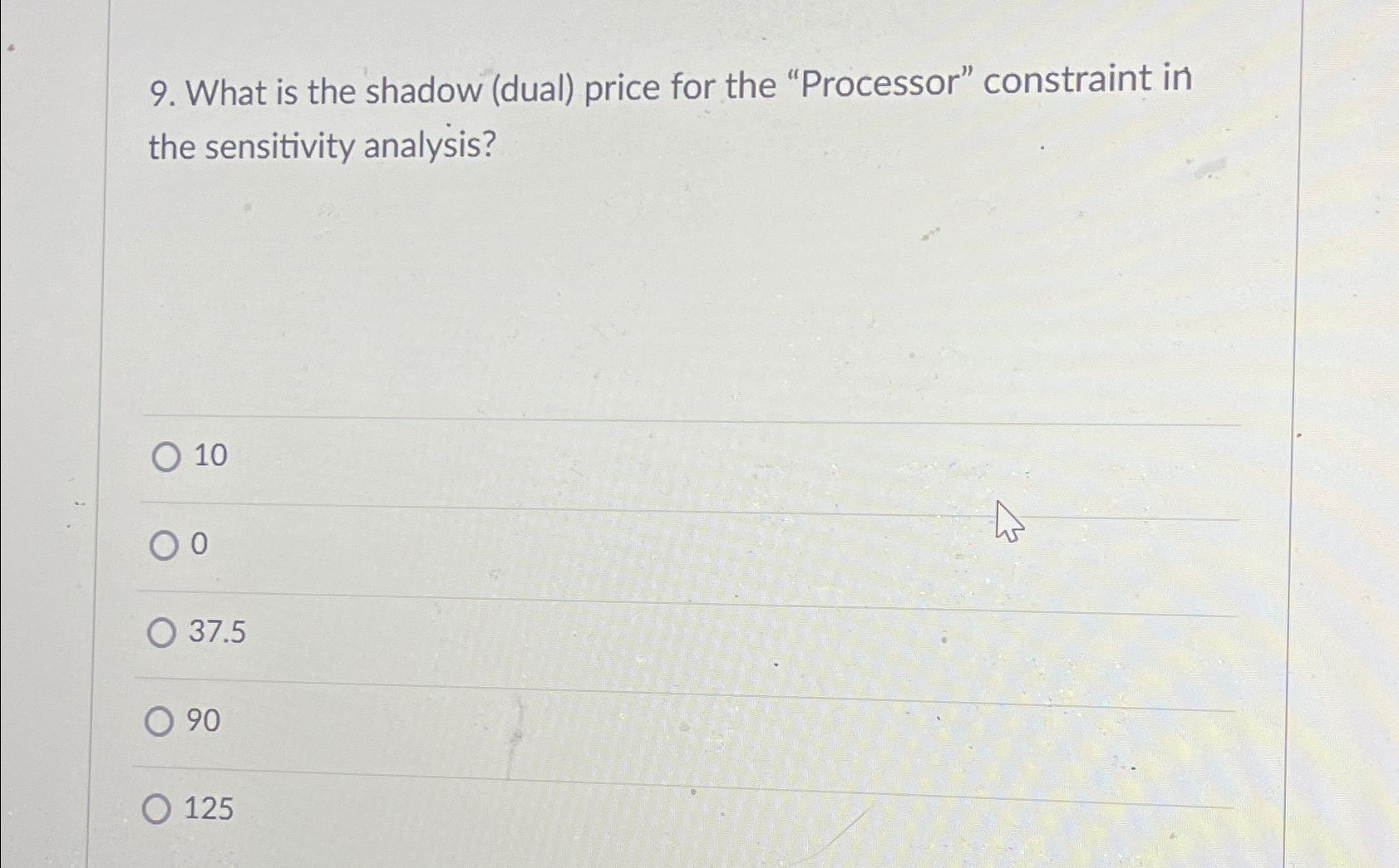 What is the shadow (dual) ﻿price for the "Processor" | Chegg.com