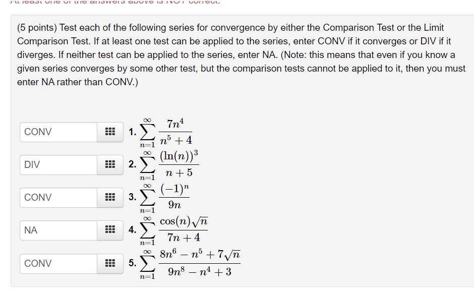 Solved (5 ﻿points) ﻿Test each of the following series for | Chegg.com
