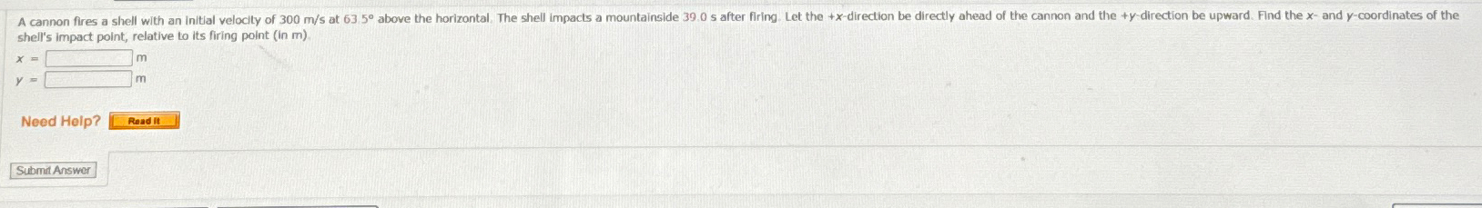 Solved shell's impact point, relative to its firing point | Chegg.com