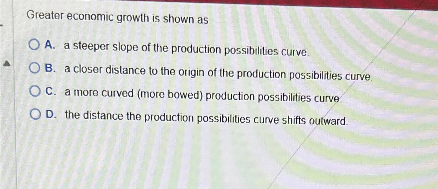 Solved Greater economic growth is shown asA. ﻿a steeper | Chegg.com