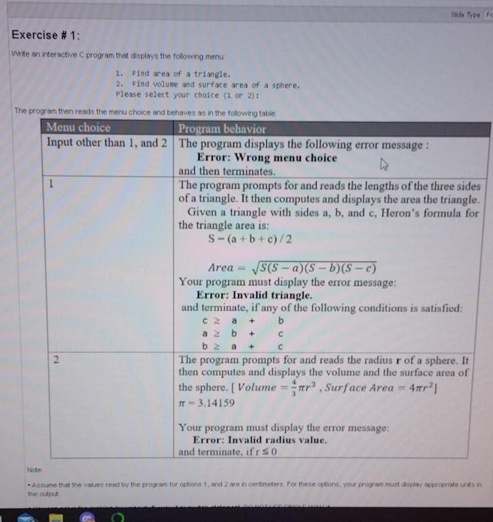 Solved Slide Type Fr. Exercise #1: Write an interactive C | Chegg.com