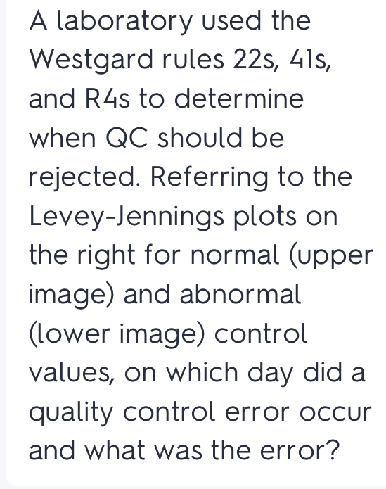 Solved A laboratory used theWestgard rules 22s, 41s,and R4 | Chegg.com