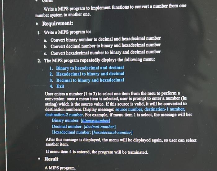 Solved Write a MIPS program to implement functions to | Chegg.com