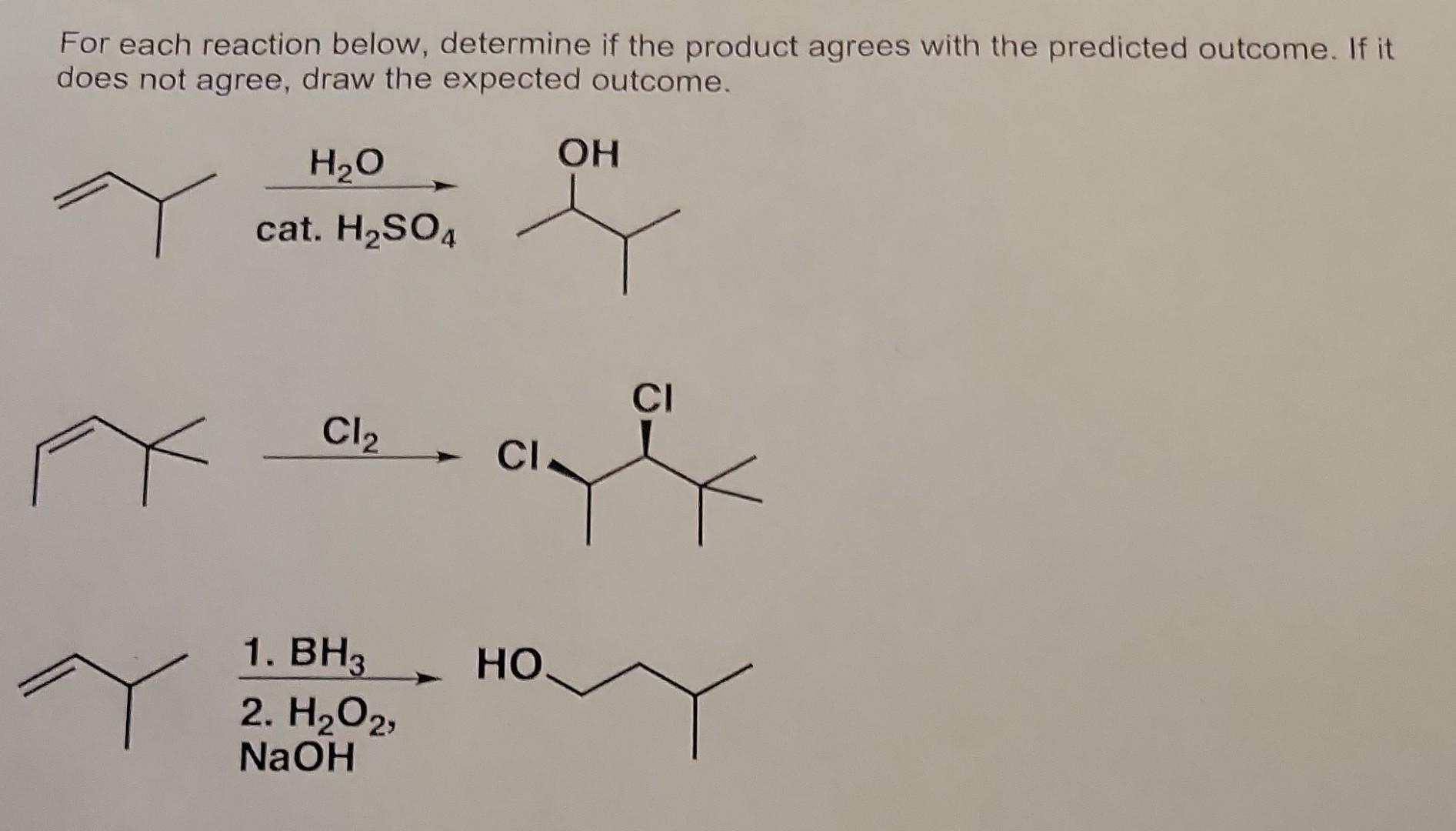 Solved For each reaction below, determine if the product | Chegg.com