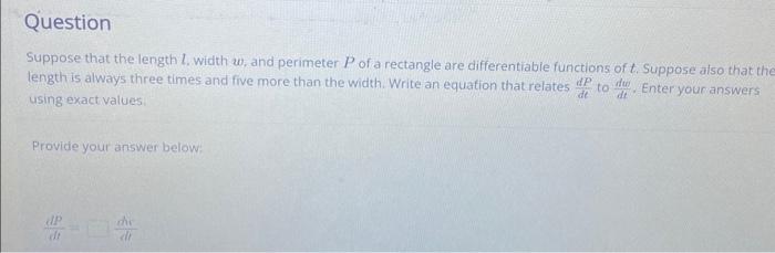 Solved Suppose that the length l. width w, and perimeter P | Chegg.com