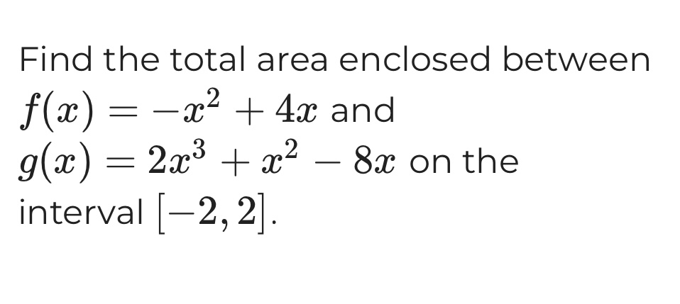 Solved Find the total area enclosed betweenf(x)=-x2+4x | Chegg.com