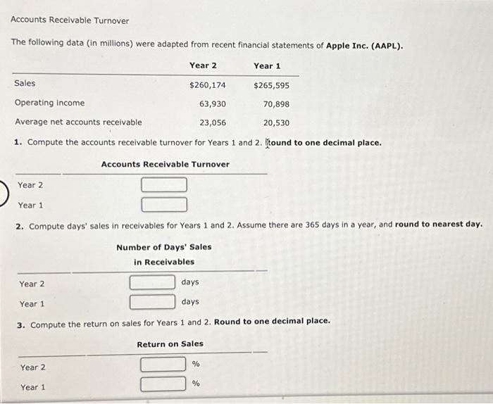 Accounts Recelvable Turnover The following data (in | Chegg.com