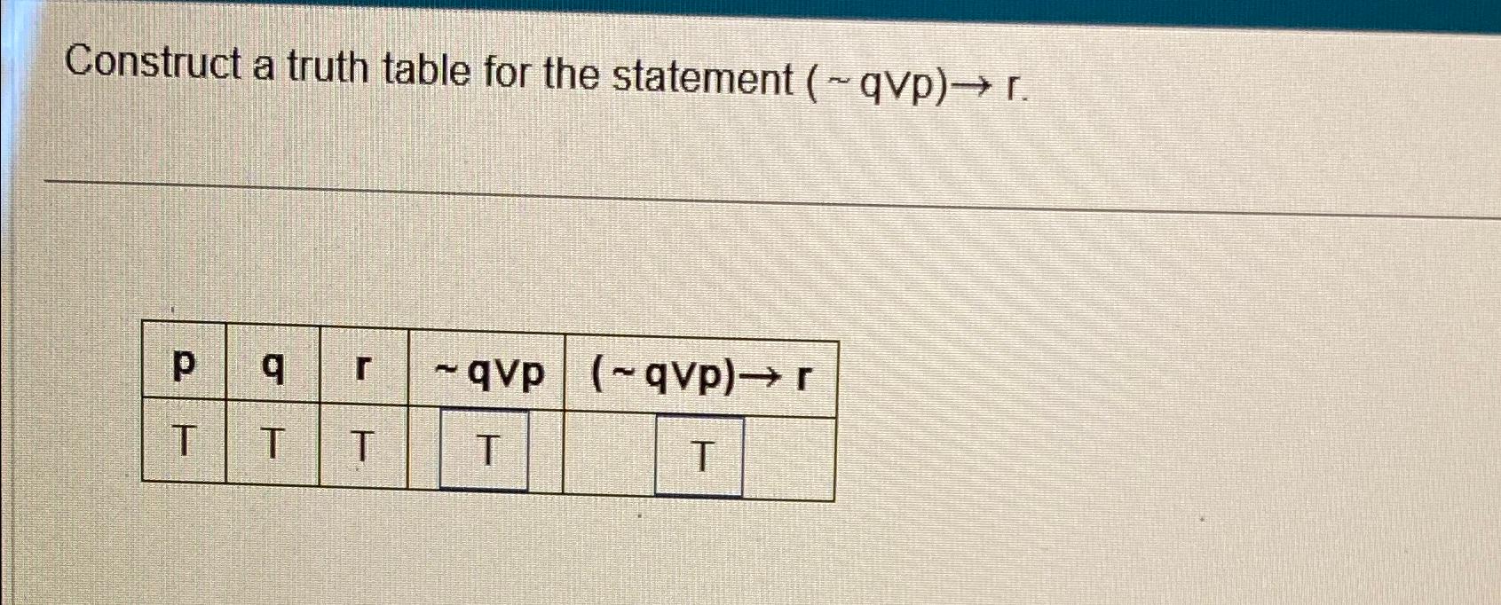 Solved Construct a truth table for the statement | Chegg.com
