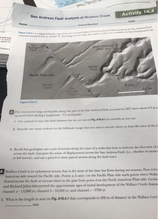 Activity 16.4 San Andreas Fault Analysis at Wallace | Chegg.com