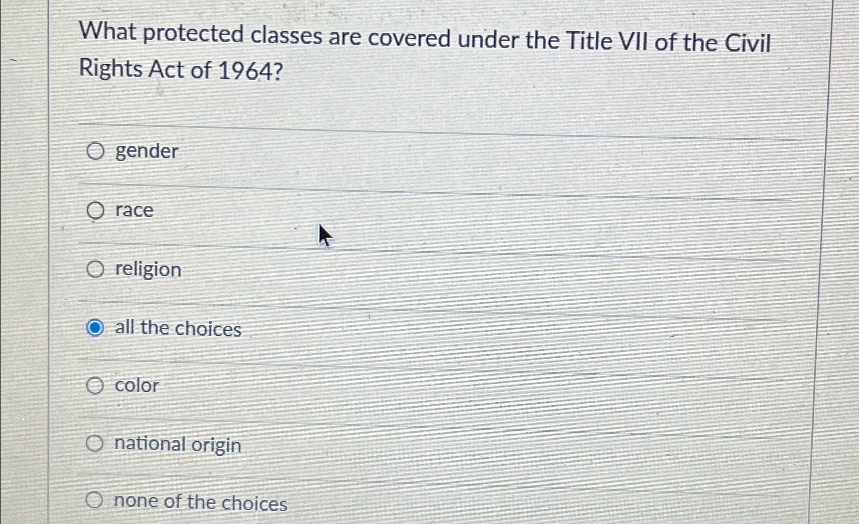 Solved What protected classes are covered under the Title | Chegg.com