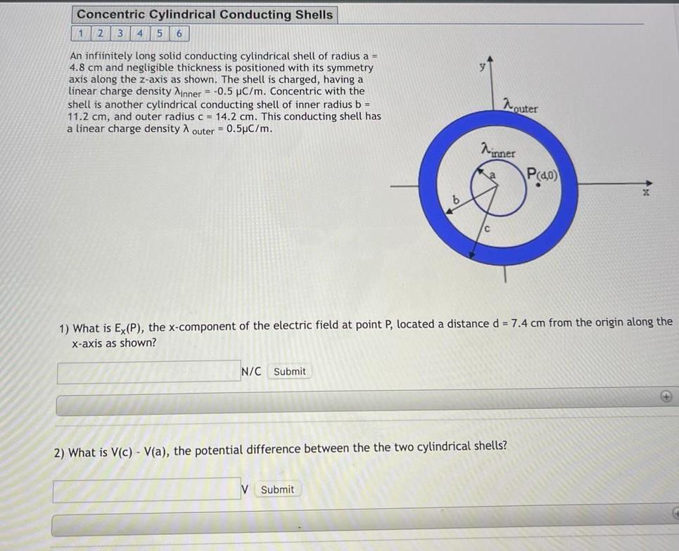 Solved Concentric Cylindrical Conducting Shells 1 2 3 4 5 6 | Chegg.com