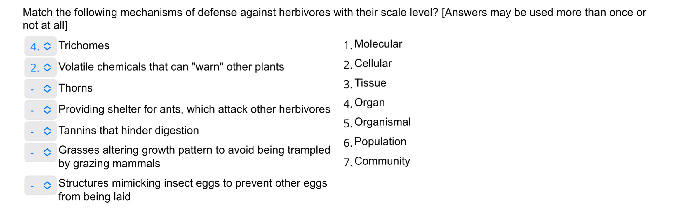Solved Match the following mechanisms of defense against | Chegg.com