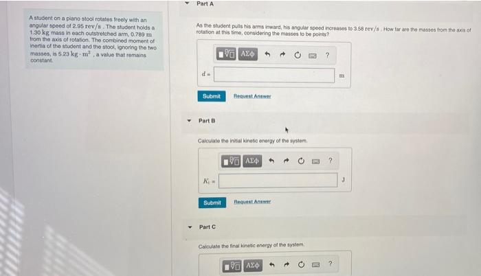 Solved Part A As the student pulls his arm inward, his | Chegg.com